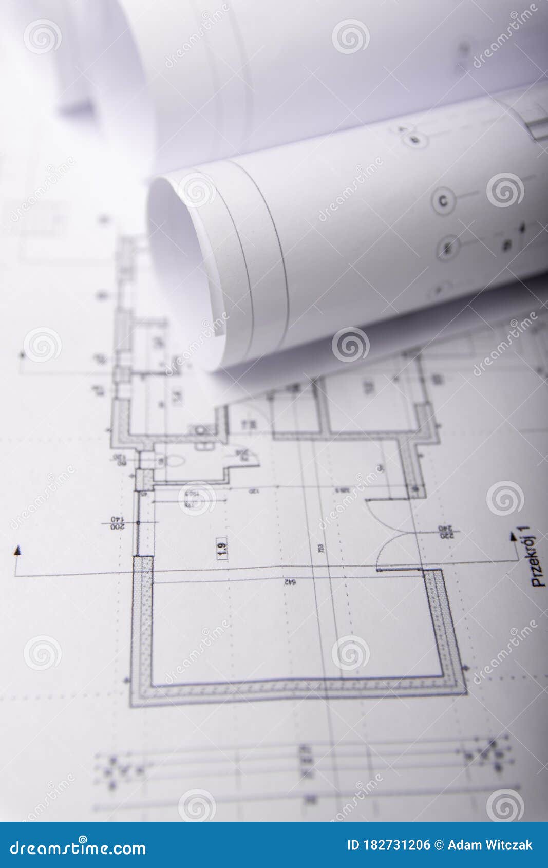 Architect Rolls and Architectural Plan,technical Project Drawing Stock ...