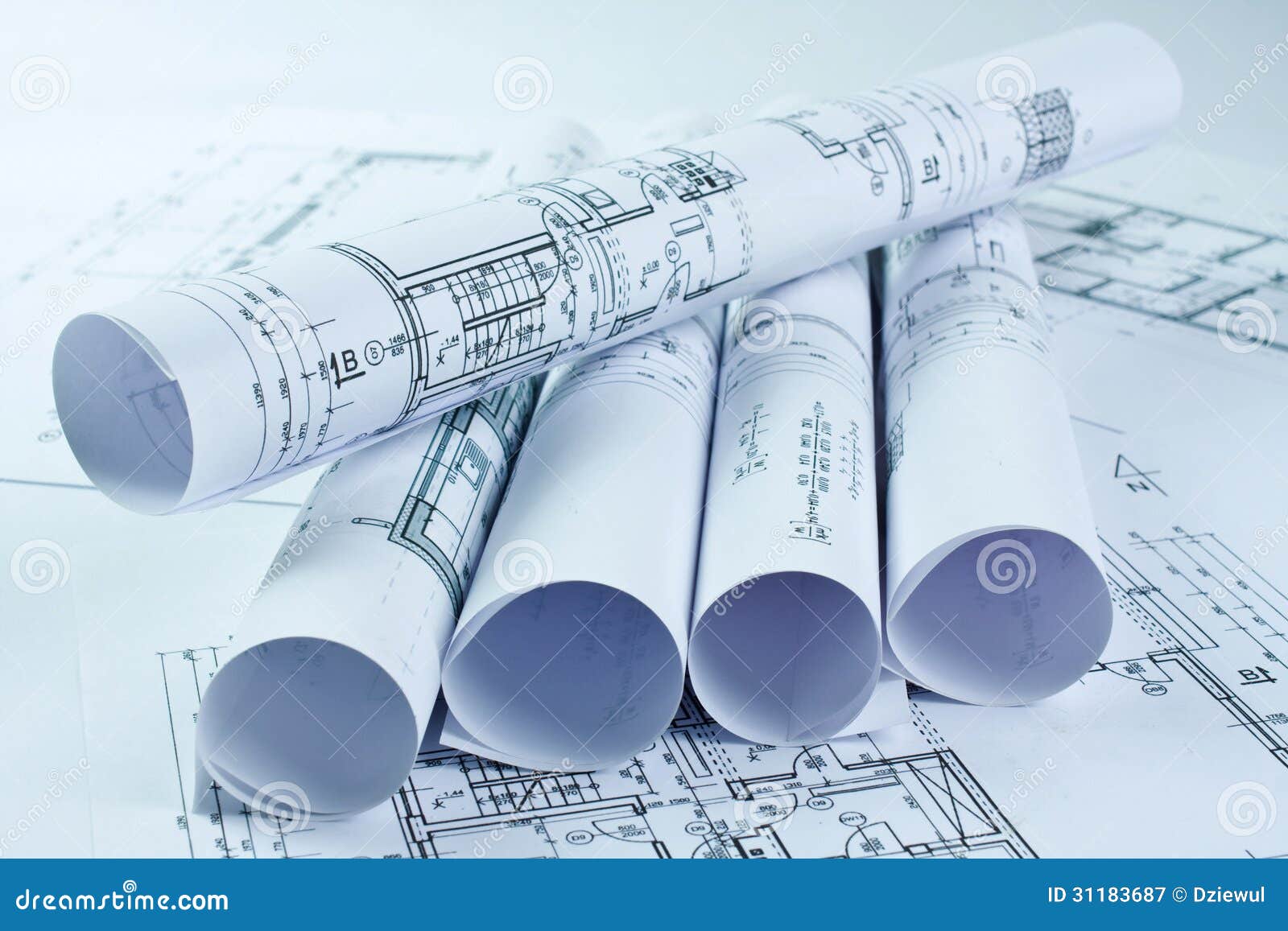 Architect Rolls And House Plan Royalty Free Stock Photography - Image ...