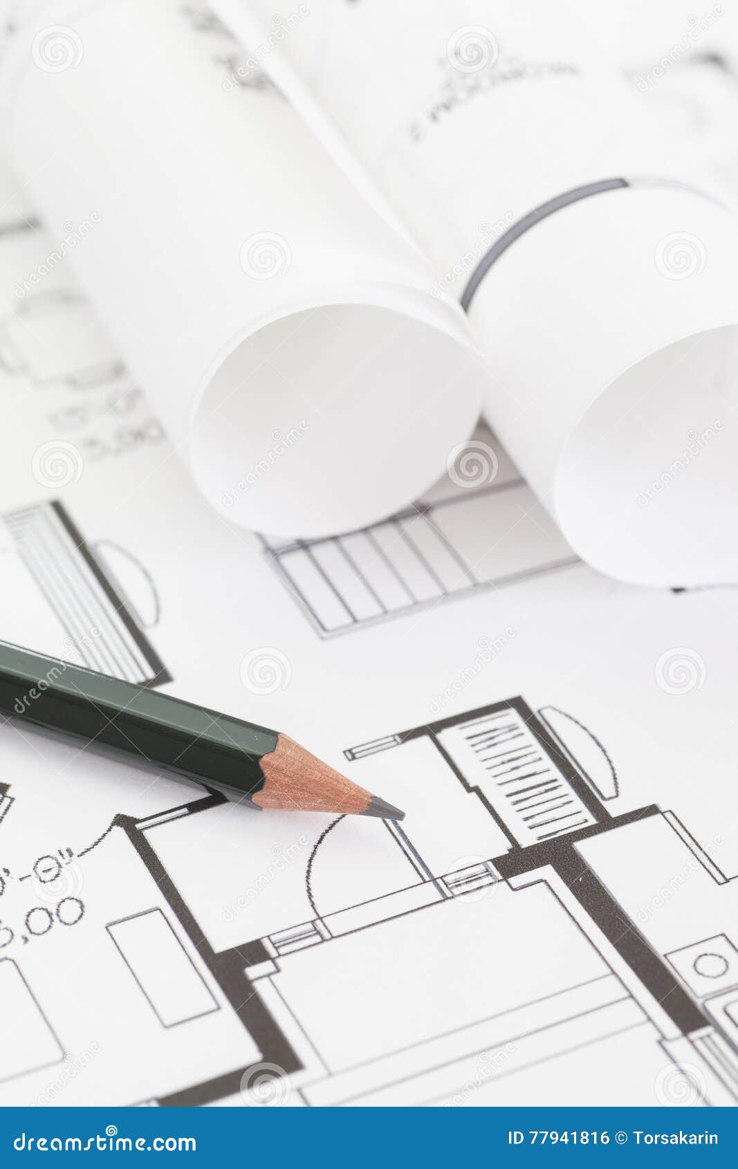 Architect rolls and plans stock photo. Image of paper - 77941816