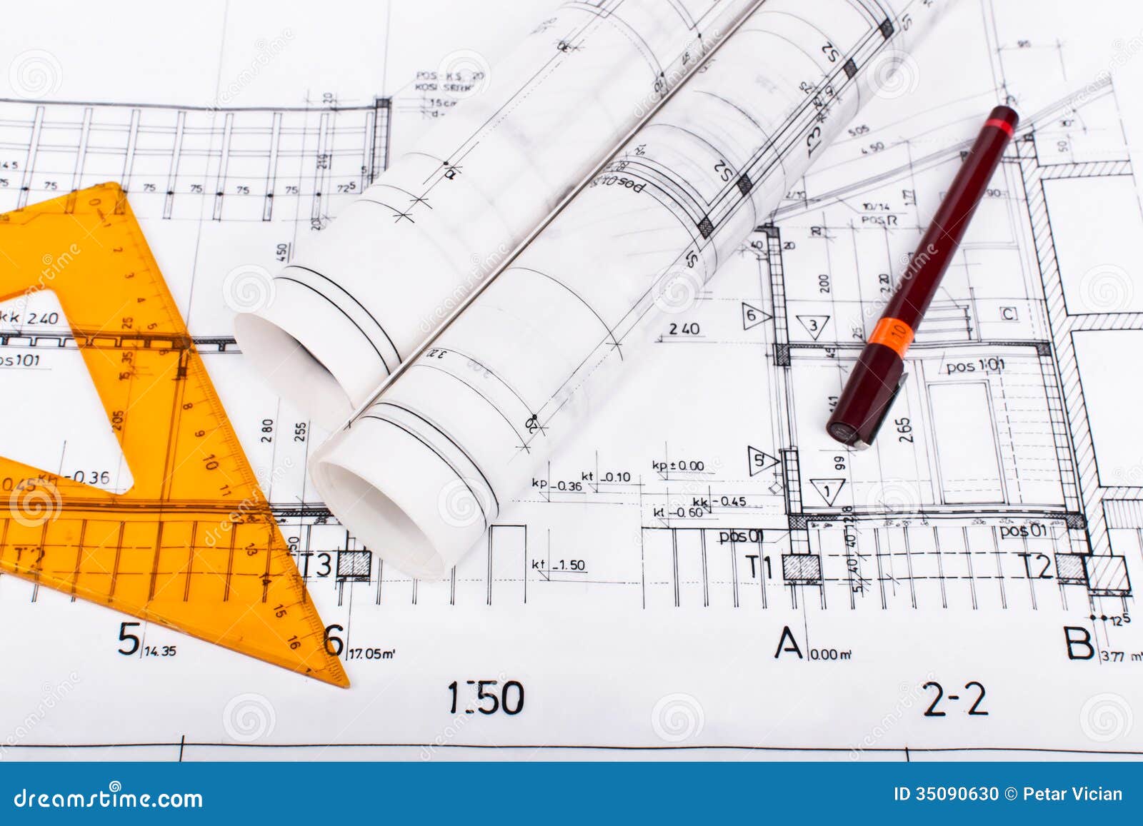 Architect rolls and plans stock photo. Image of architectural - 35090630