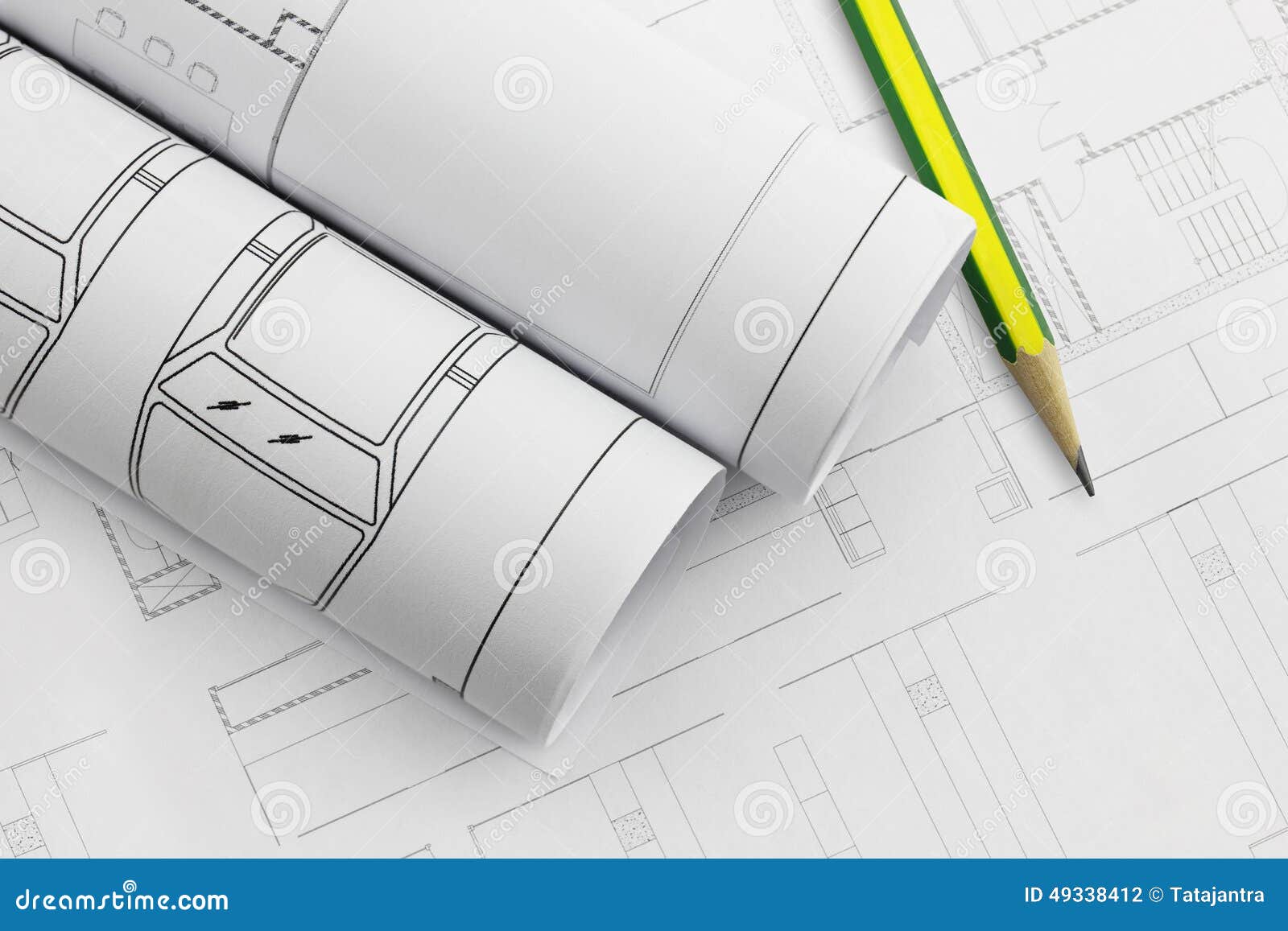 Architect Rolls and Plans, Construction Plan Drawing and Pencil Stock ...