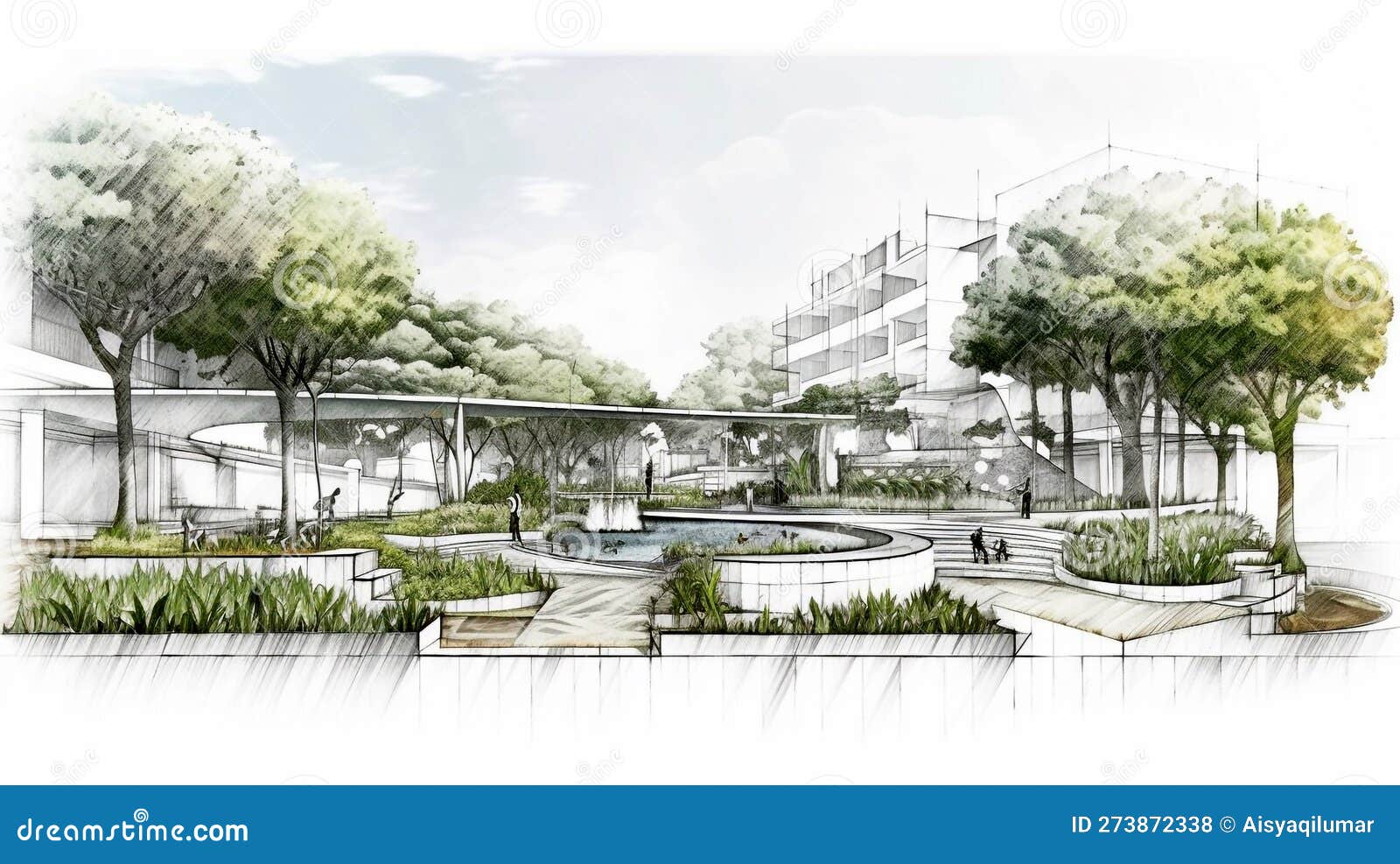 Architect S Concept Sketch Drawing of a Public Park within the Urban ... Architect S Concept Sketch Drawing of a Public Park within the Urban ...