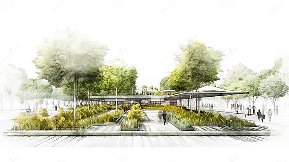 Architect S Concept Sketch Drawing of a Public Park within the Urban ... Architect S Concept Sketch Drawing of a Public Park within the Urban ...