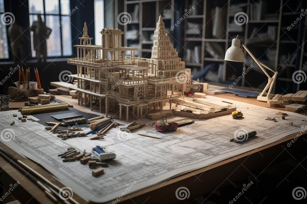 An Architect S Drafting Table with Ambitious Building Projects Stock ...