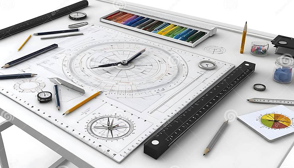 Detailed Architect S Drafting Table Setup: Precision Instruments and ...
