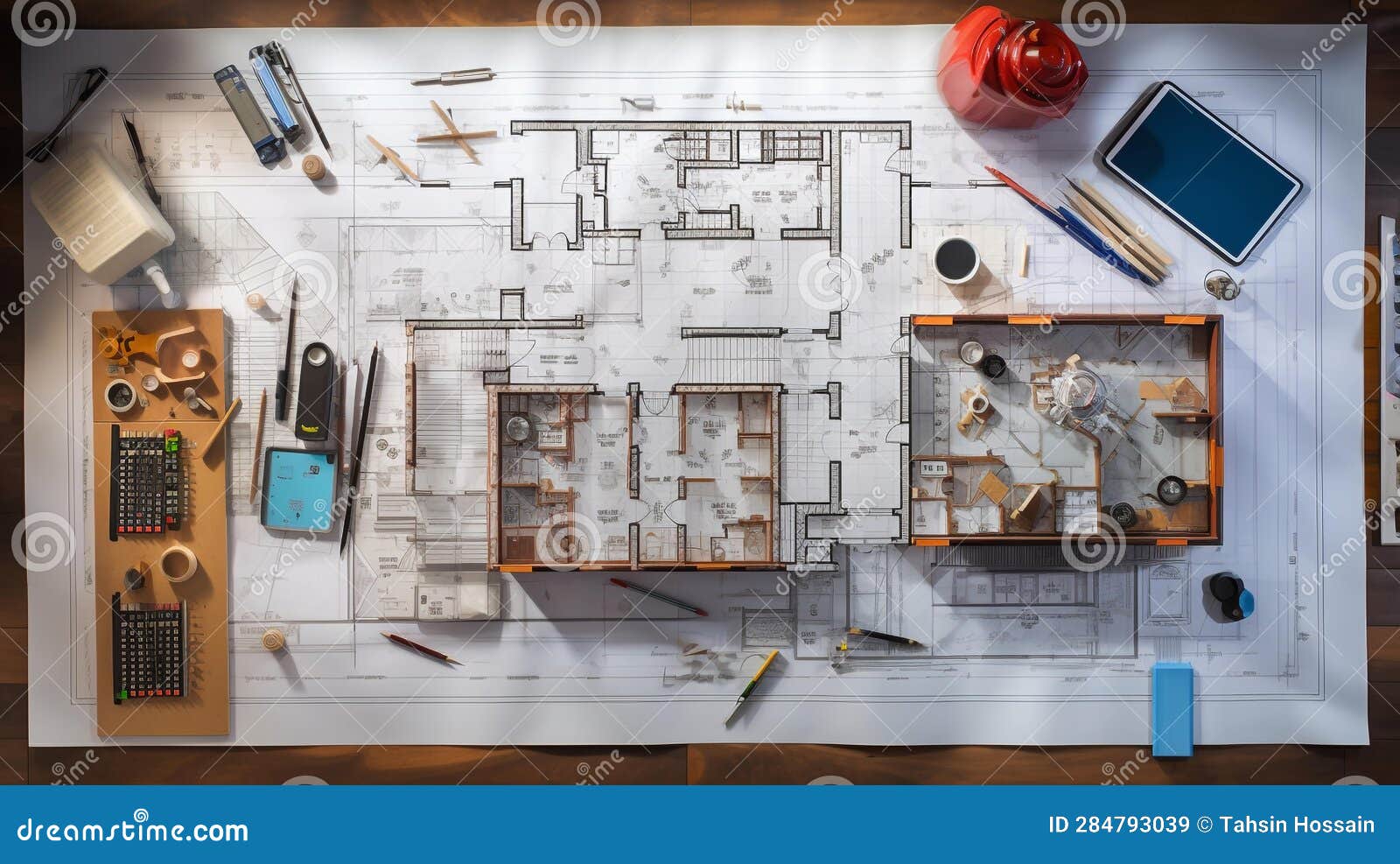 An Architect S Drawing Board on a Table, AI-Generated Stock ...