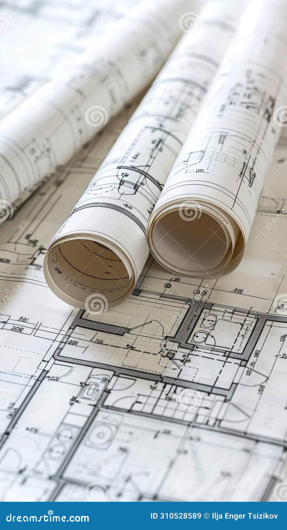 Architect S Rolled Blueprint Technical Project Drawing for Detailed ...