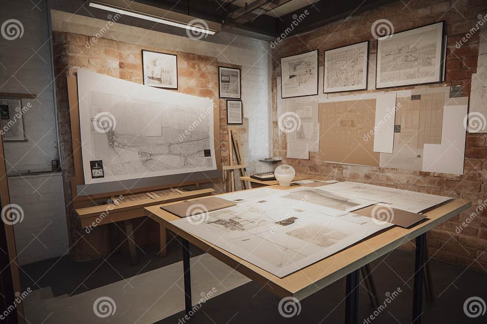 Architect S Studio, with Blueprints and Mock-ups of the Proposed ...