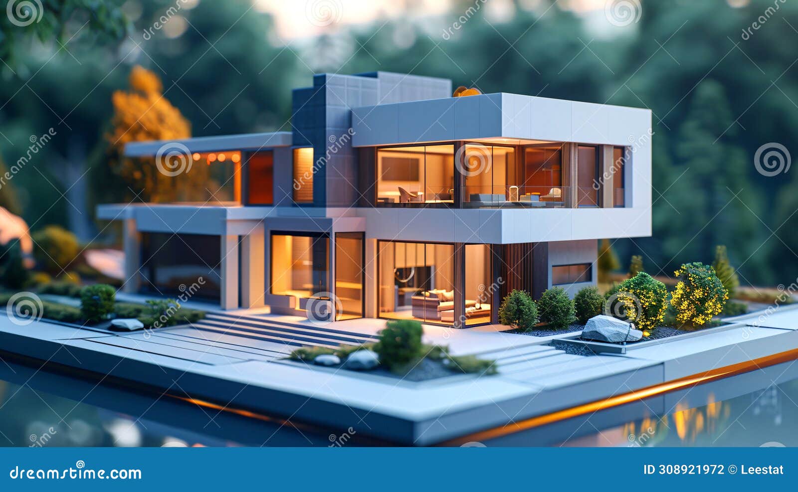 Architect S Vision: Realistic Modern House Model on Architectural Plan ...