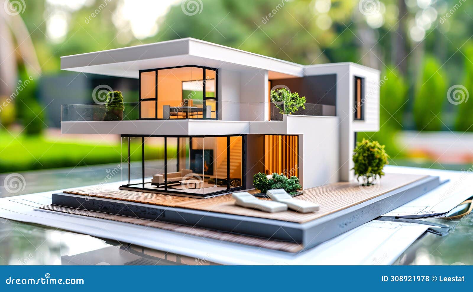 Architect S Vision: Realistic Modern House Model on Architectural Plan ...