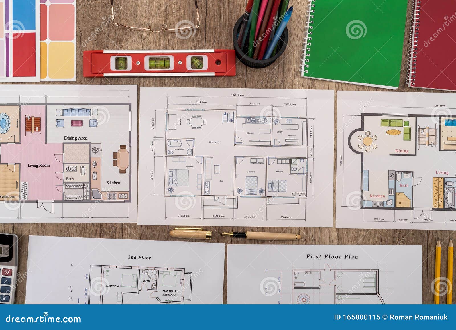 Architect`s Working Place with Different House Projects Stock Image ...