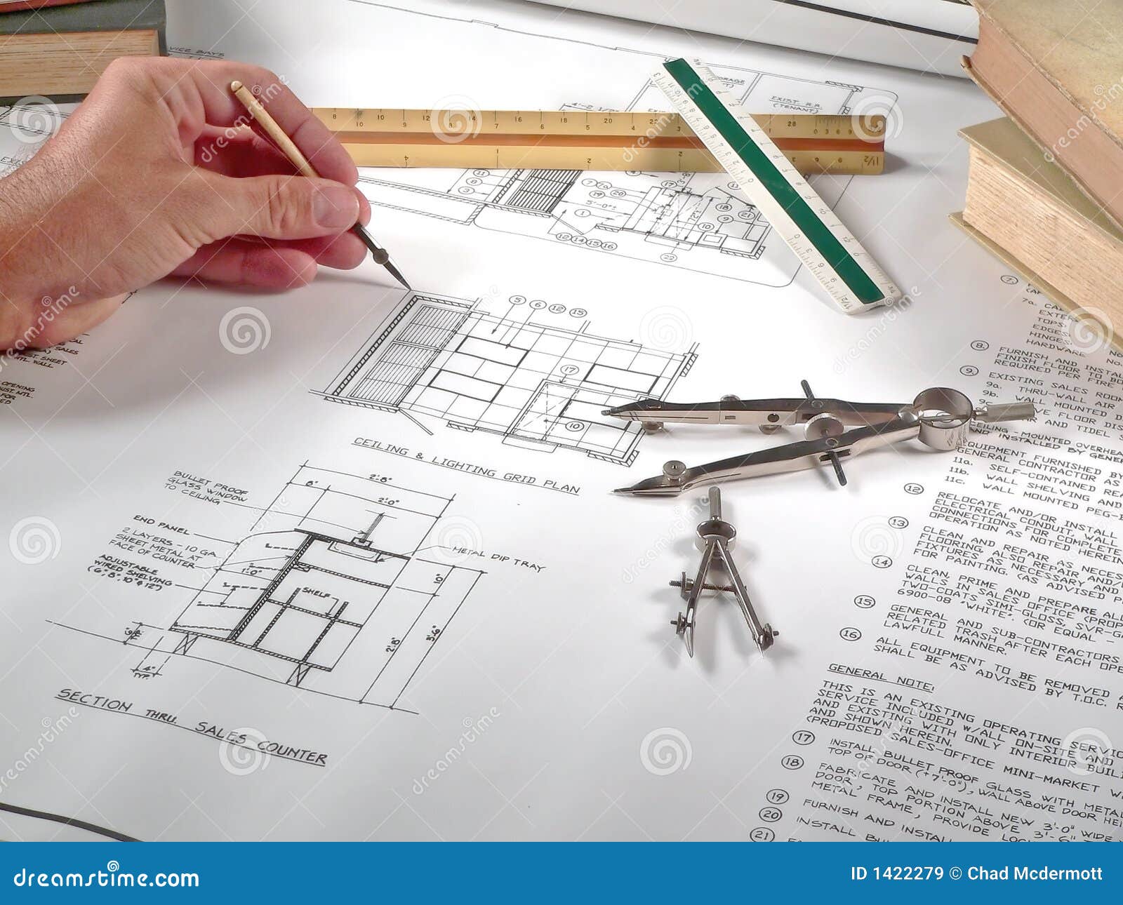 Architect S Workspace, Tools, and Blueprints Stock Image - Image of ...