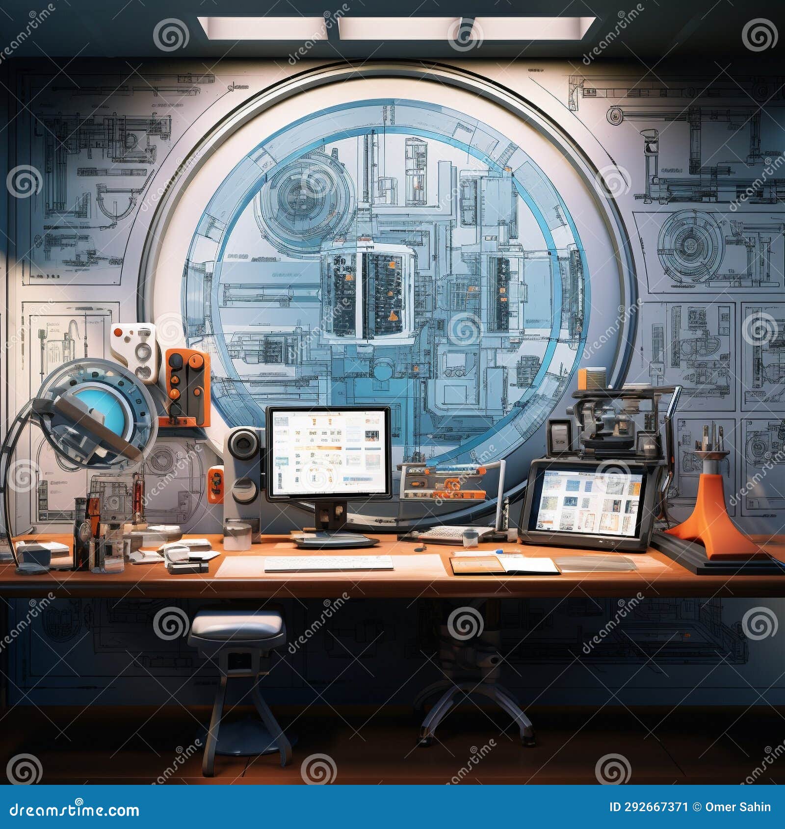 Architect S Workstation with Futuristic Design Stock Image - Image of ...