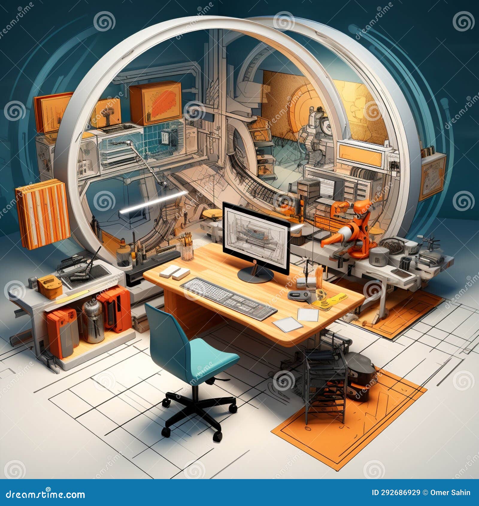 Architect S Workstation with Futuristic Design Stock Image - Image of ...