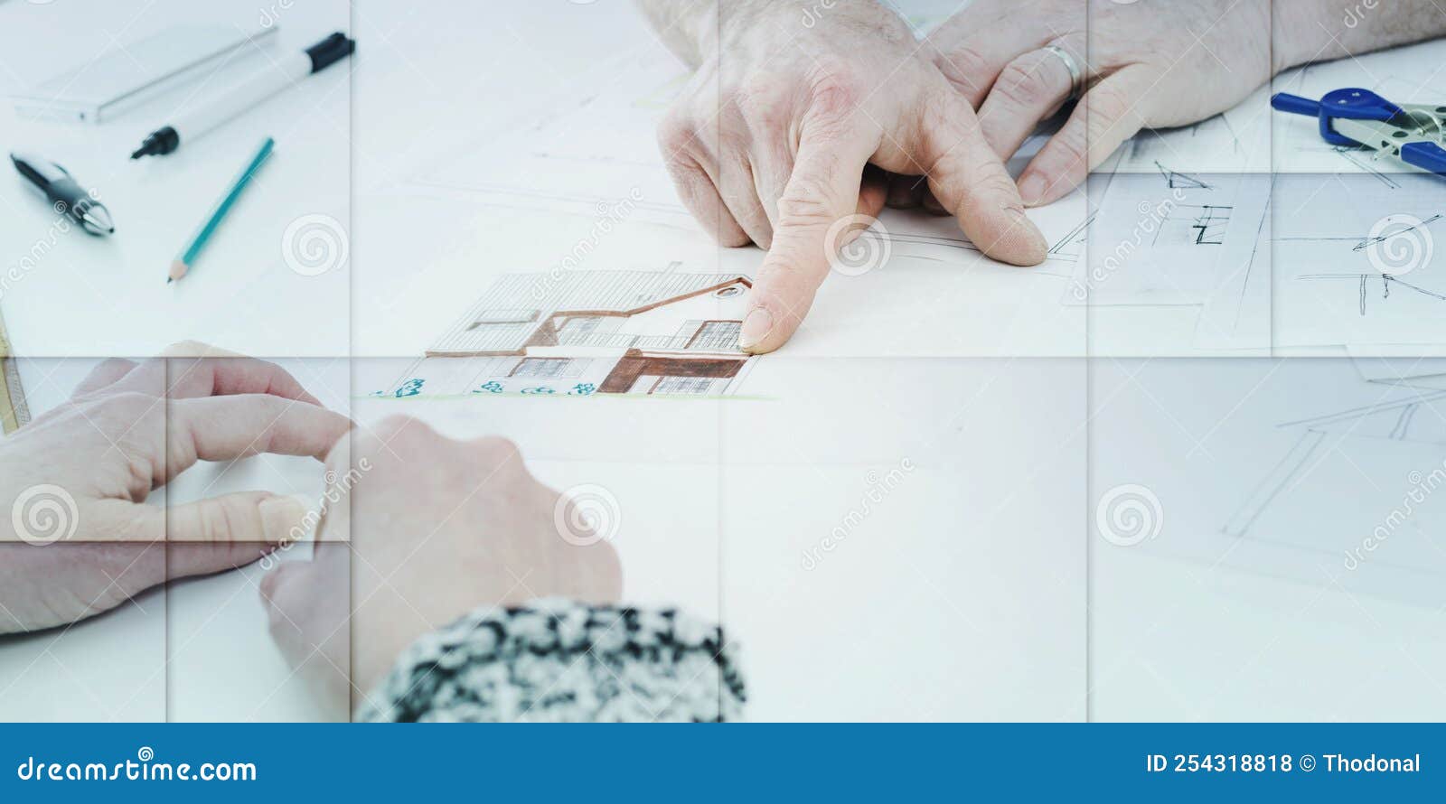 Architect Showing House Plans, Geometric Pattern Stock Photo - Image of ...