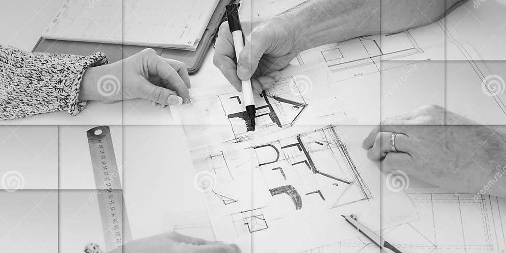 Architect Showing House Plans, Geometric Pattern Stock Illustration ...