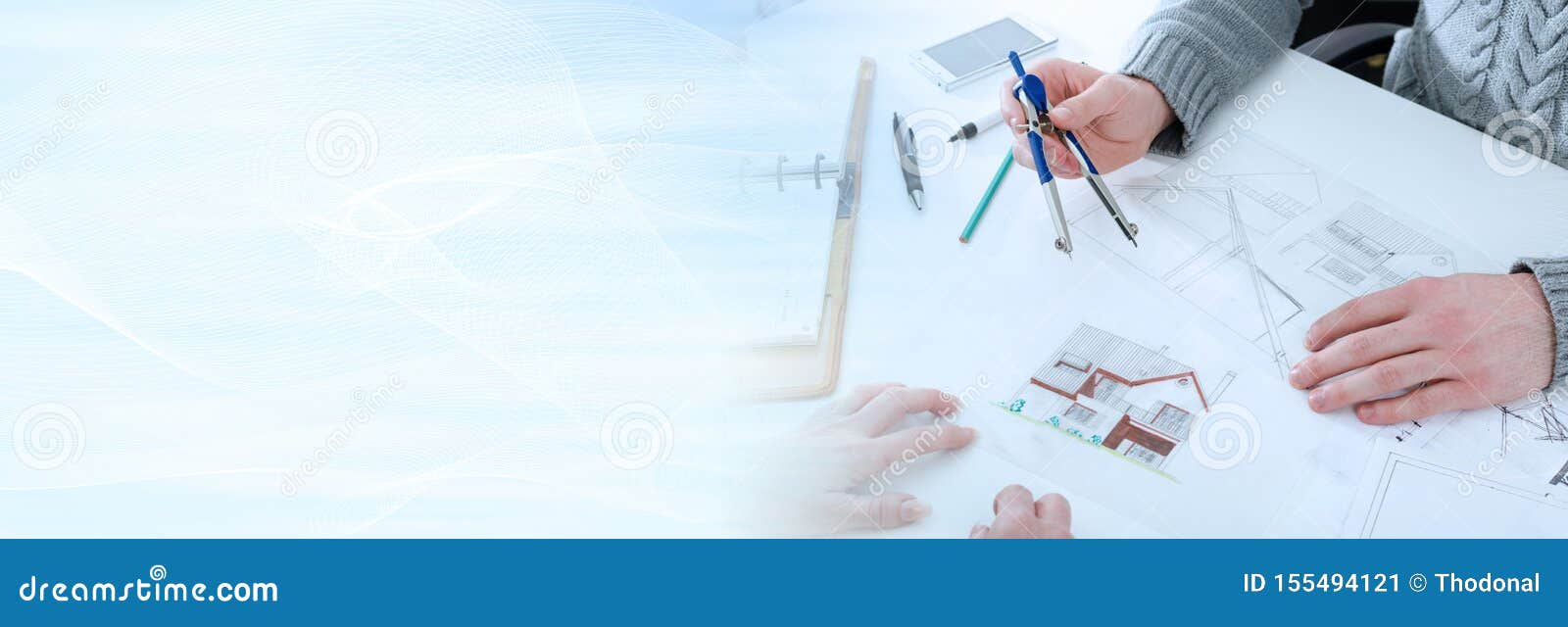 Architect Showing House Plans; Panoramic Banner Stock Image - Image of ...