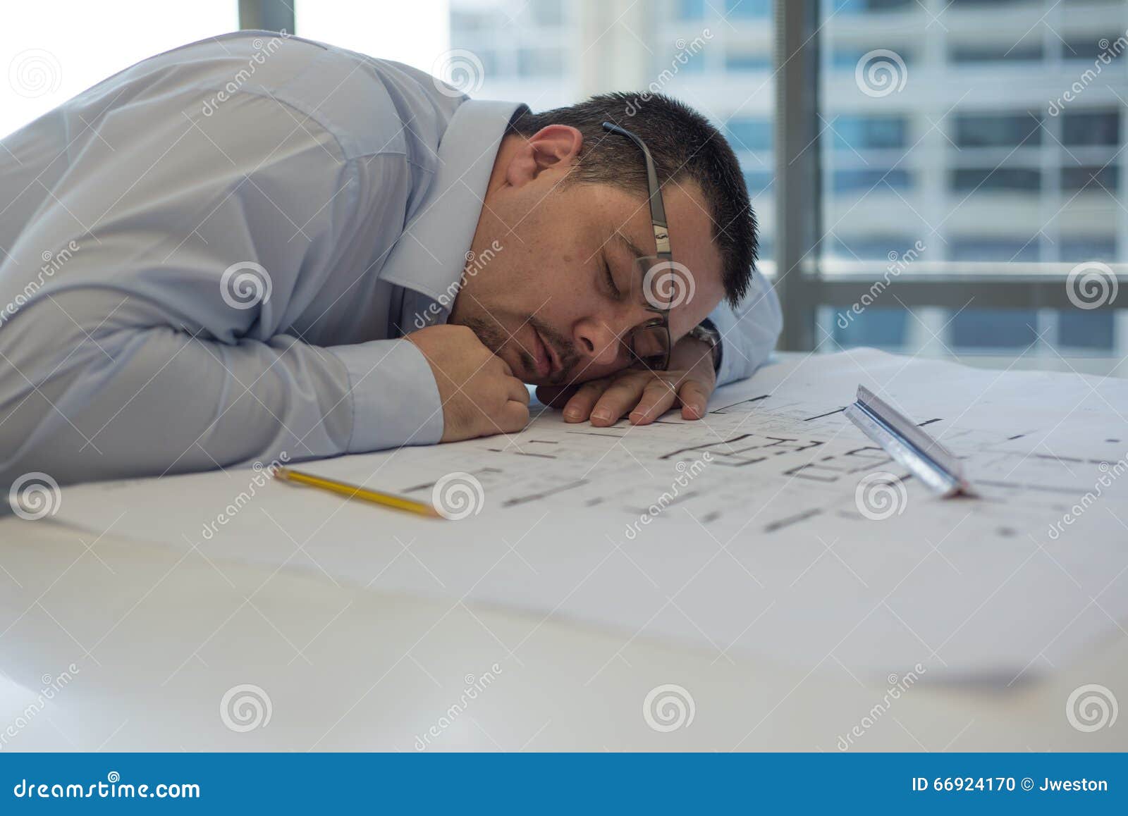 Architect Sleeping stock photo. Image of desk, drawing - 66924170