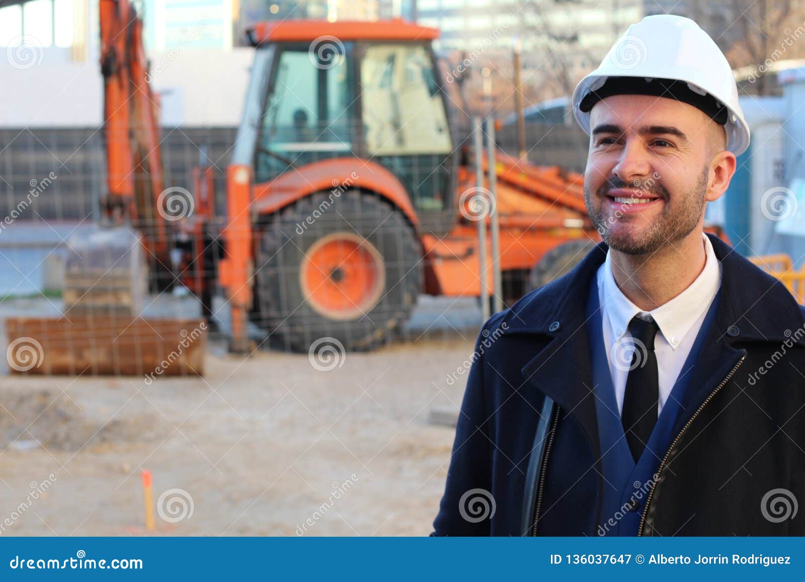 Architect Smiling in Construction Site Stock Image - Image of employee ...