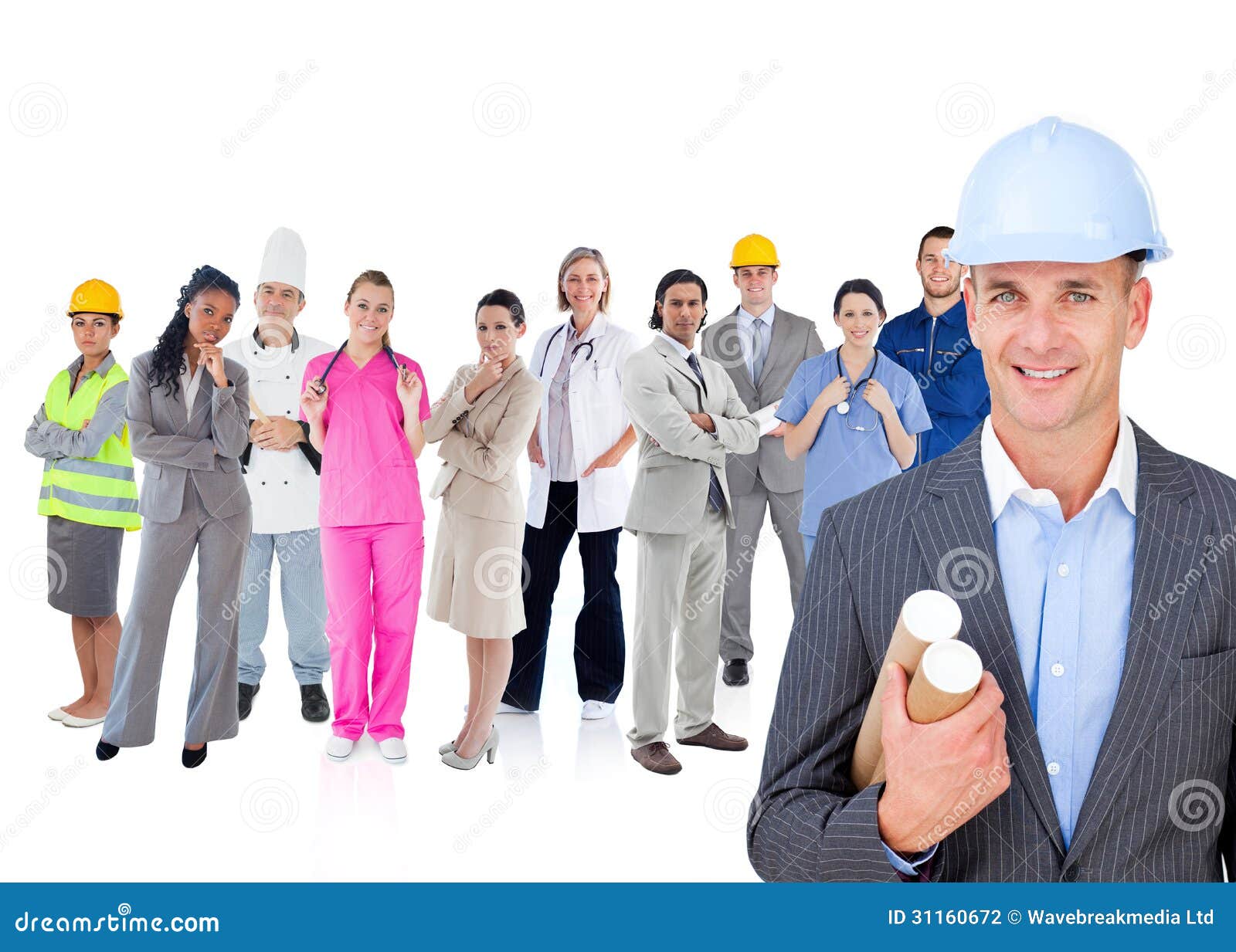 Architect Standing in Front of Different Types of Workers Stock Photo ...