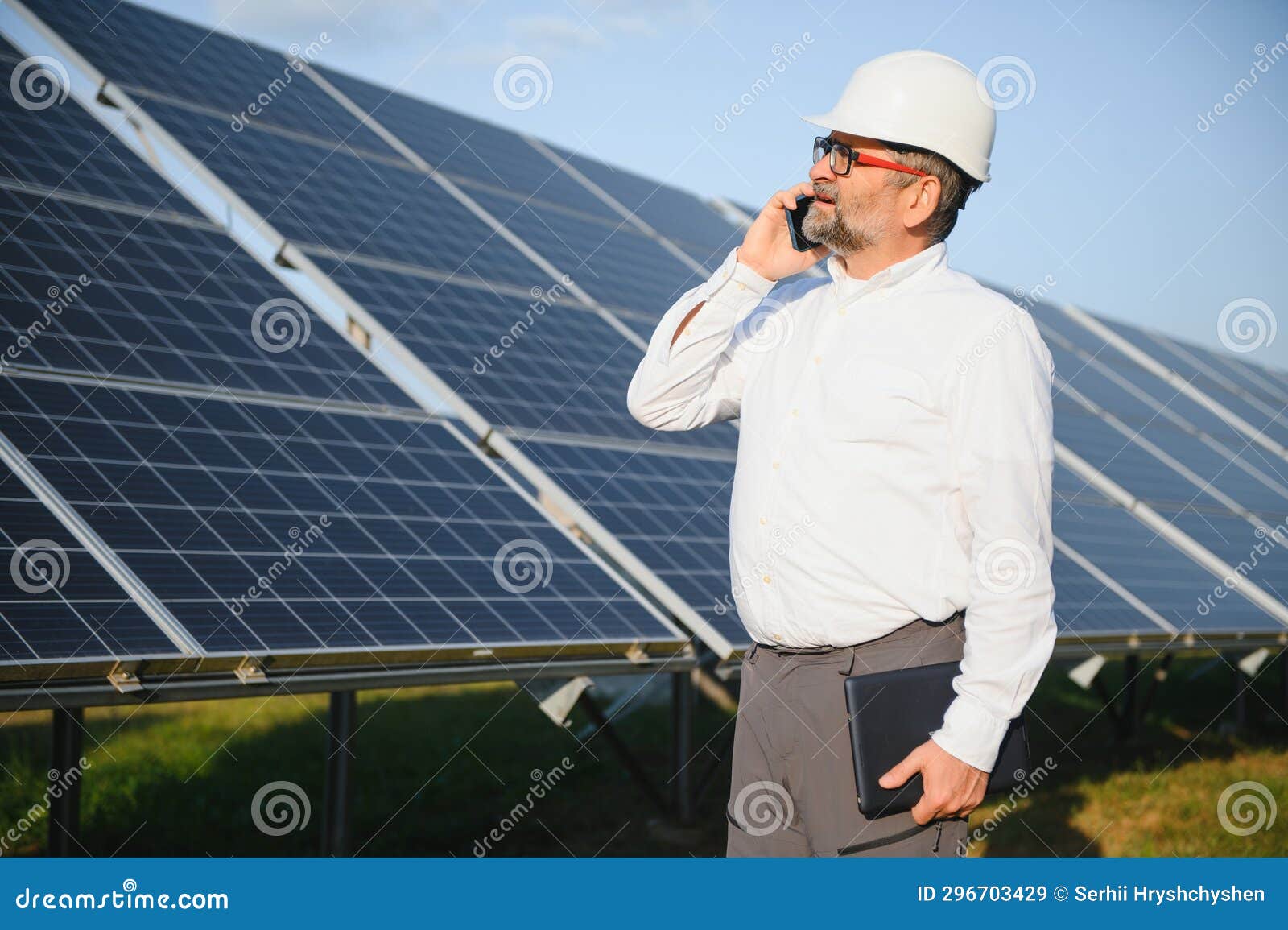 Architect Standing by Solar Panels. Stock Image - Image of nature ...