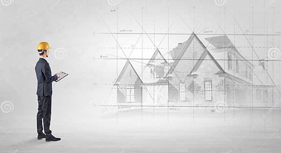 Architect Standing with House Plan Stock Illustration - Illustration of ...