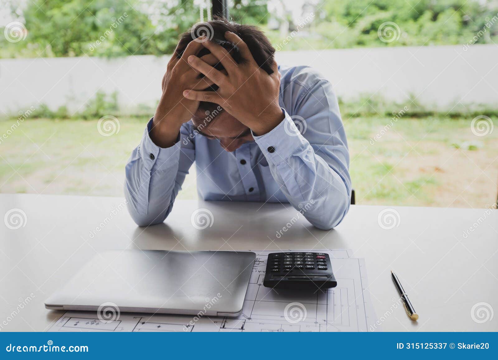 Architect in Stress, Tired, Sad, Disappointed with Project Problem ...