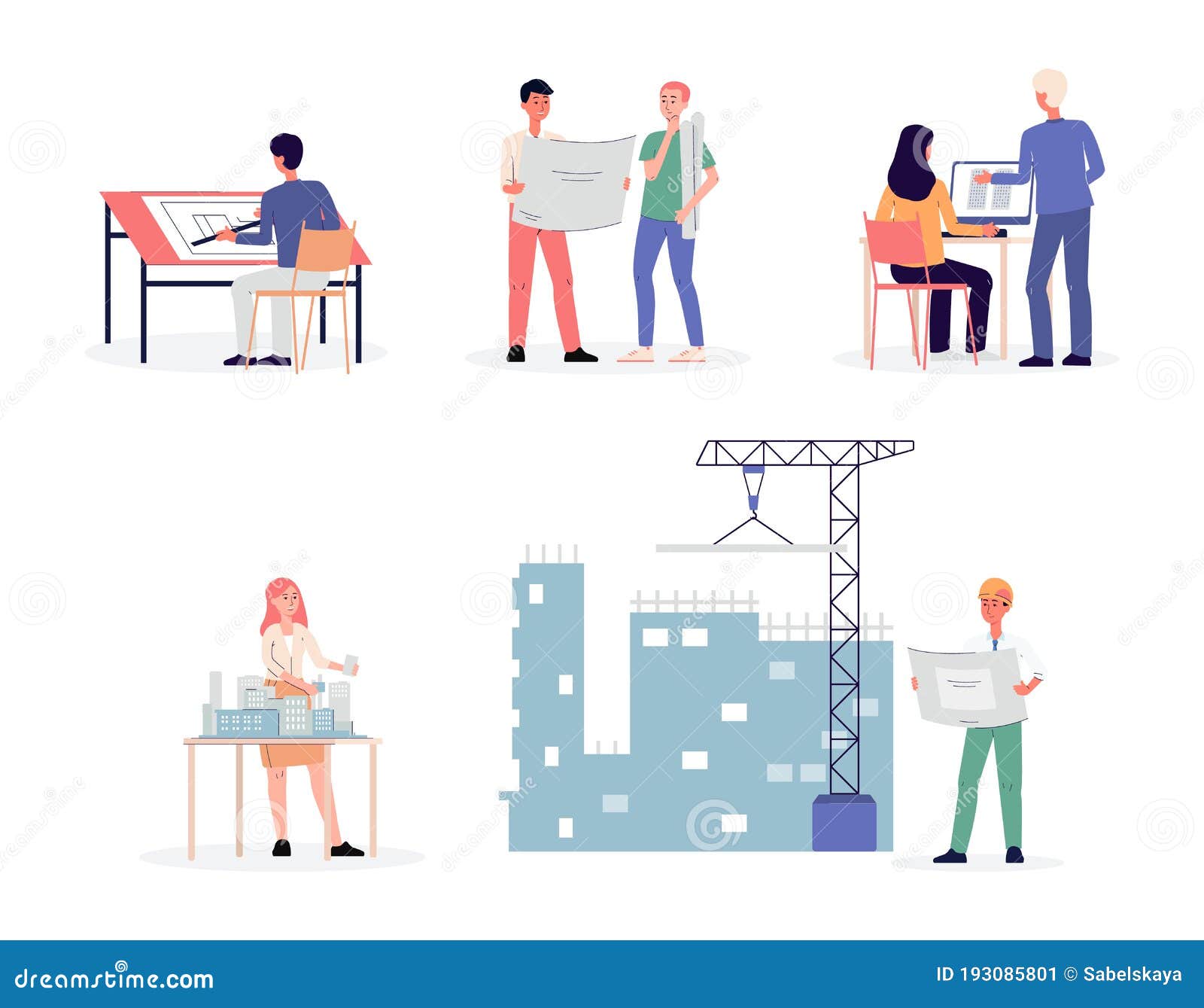 Architect Student and Worker Set Isolated on White Background Stock ...