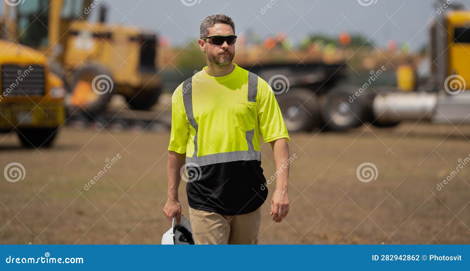 Architect Supervisor or Construction Engineer Man with Heavy Machine on ...