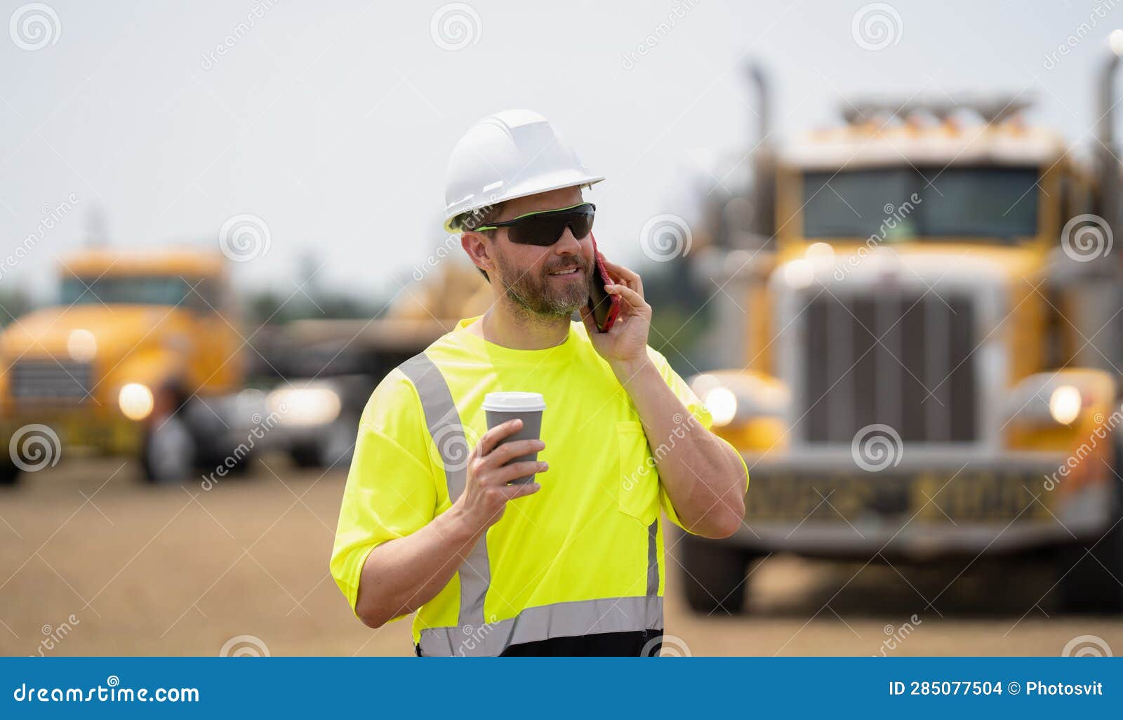 Architect Supervisor or Construction Engineer Man Talking on Phone at ...