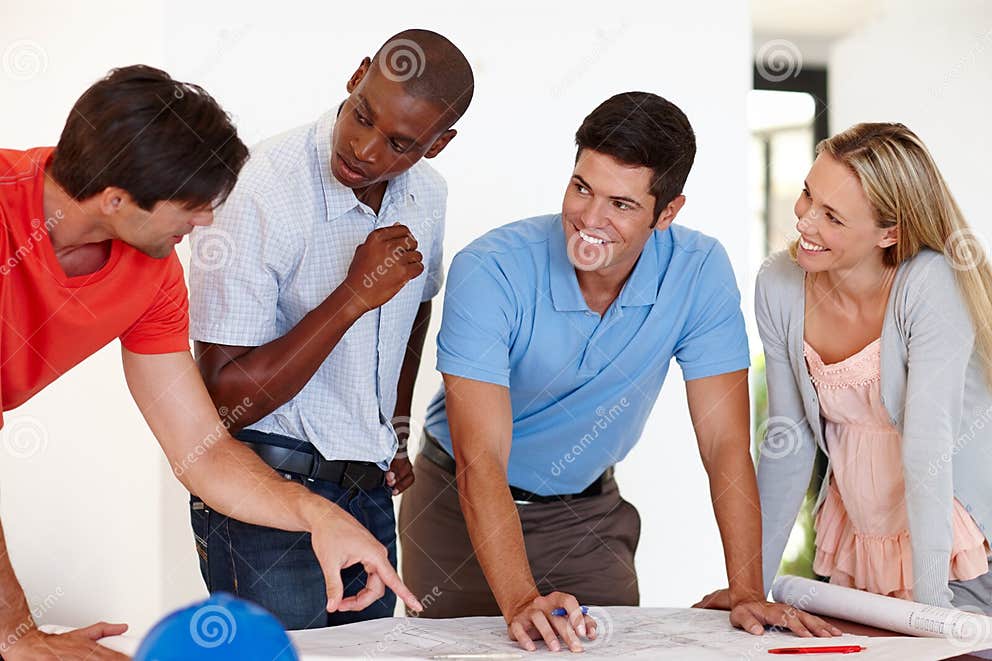 Architect, Team and Blueprint for Construction, Planning or Project Development at Building Site ...