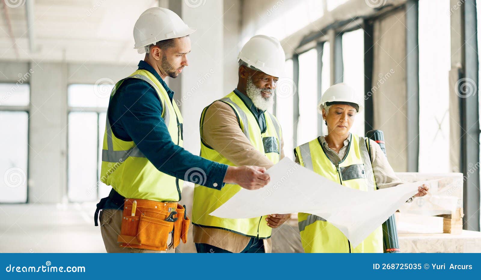 Architect, Team and Construction Site Blueprint with Construction ...