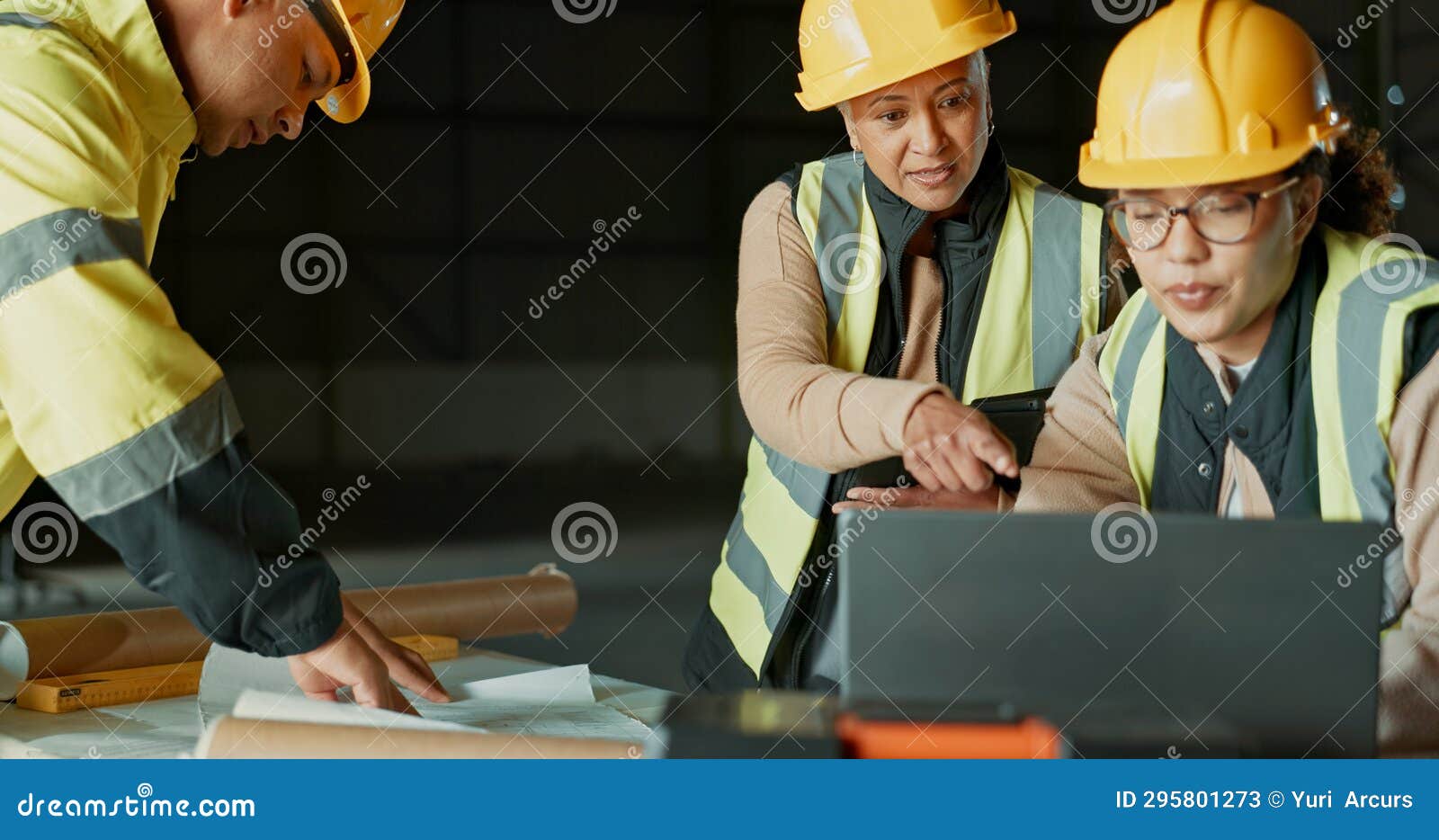 Architect Team, Laptop and Factory People Cooperation on Manufacturing ...