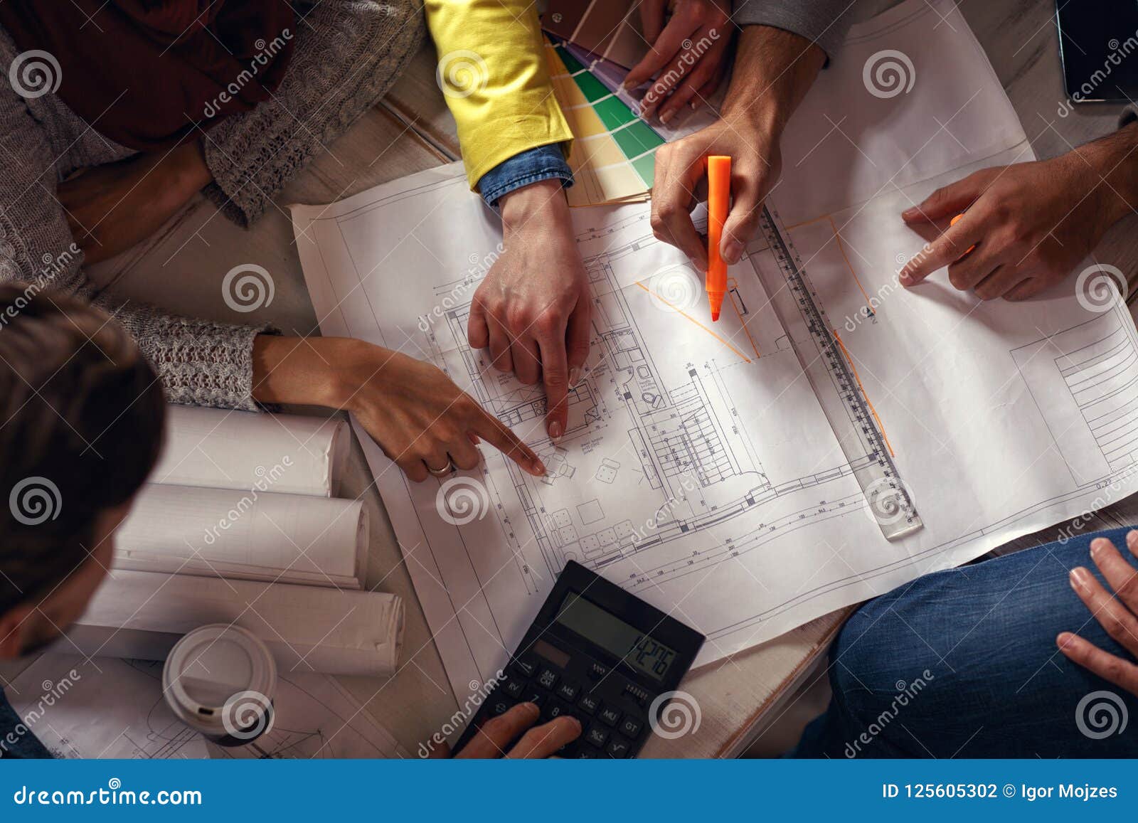 Architect Team Making Business Plans Stock Photo - Image of blueprint ...