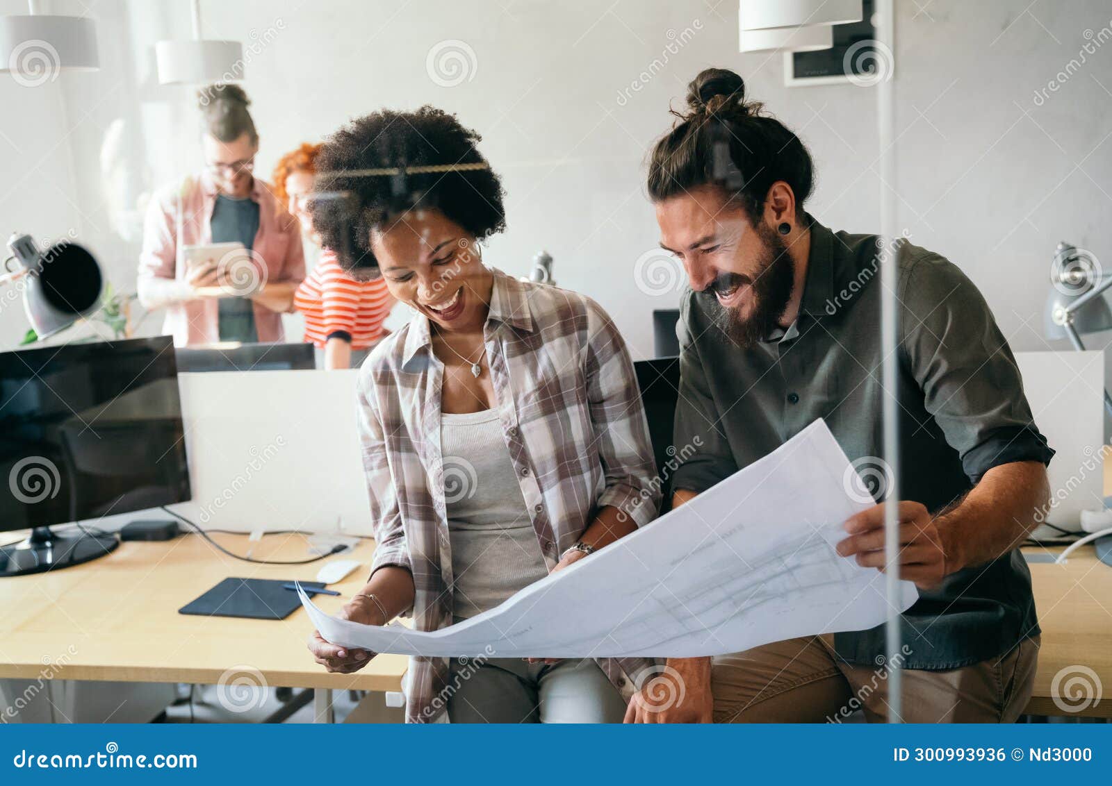 Architect Team Meeting with Blueprint Planning for Construction ...