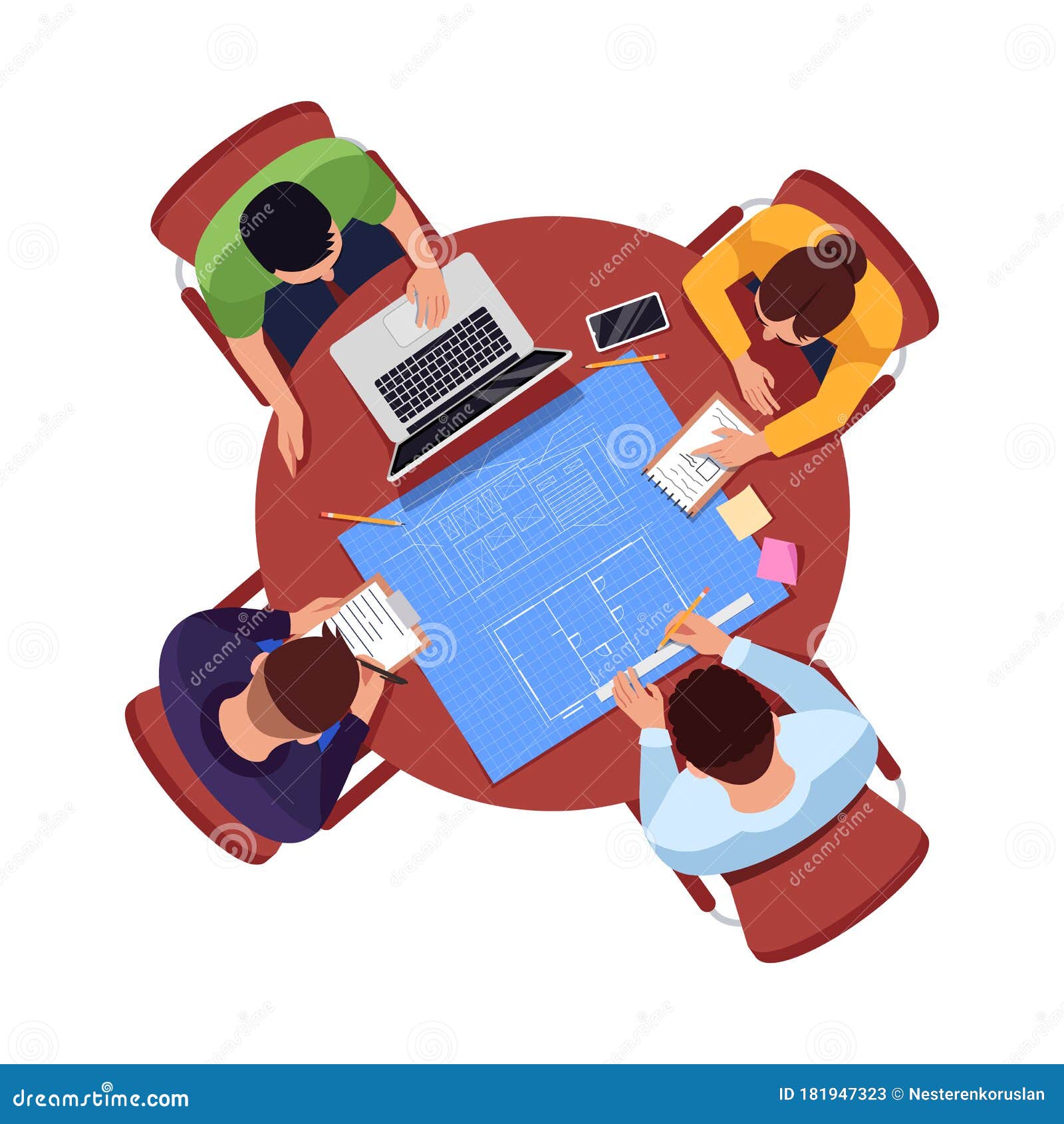 Architect Team Plan Semi Flat RGB Color Vector Illustration Stock ...