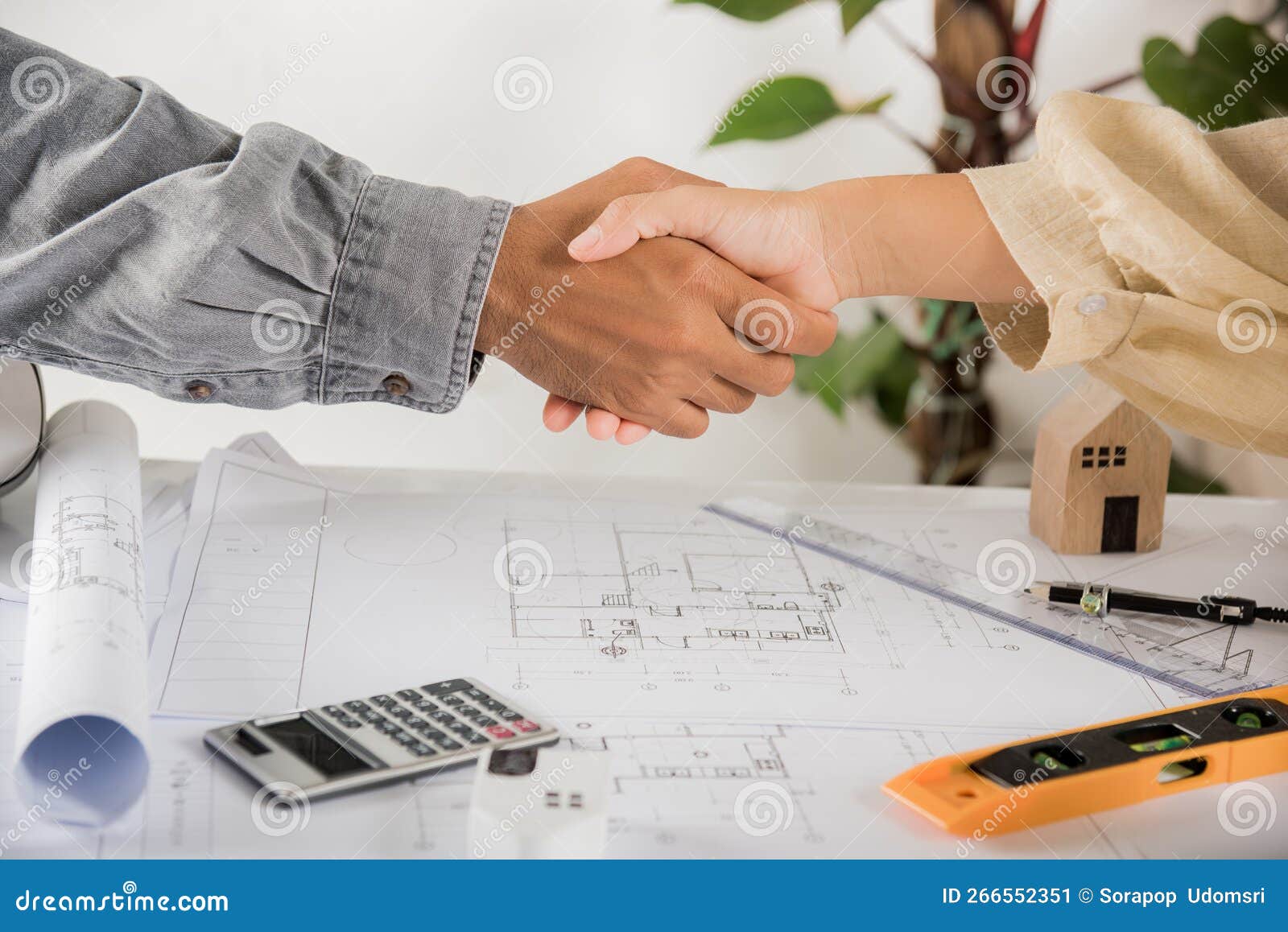 Architect Team Success and Handshaking after Meeting Consult and Work ...