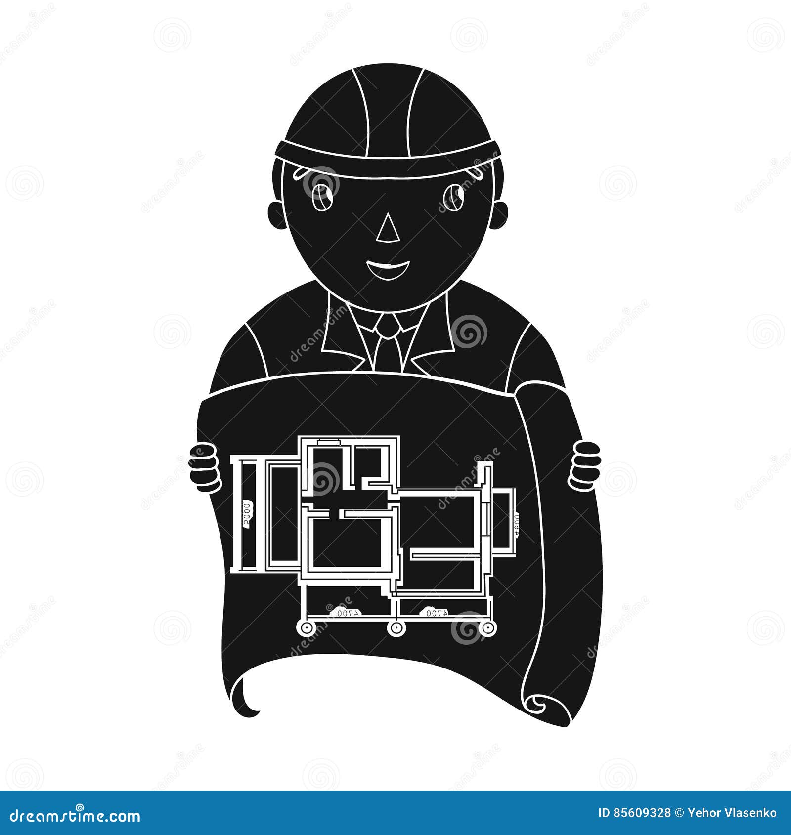 Architect With Technical Drawing Icon In Monochrome Style Isolated On ...