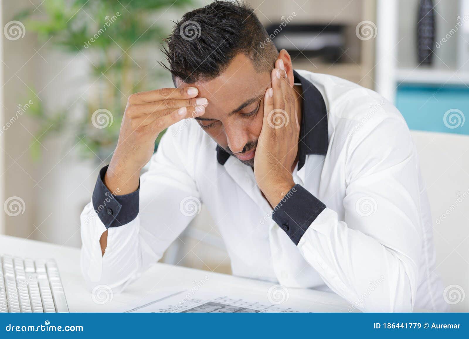 Architect Thinking about Blueprint Stock Image - Image of meeting ...