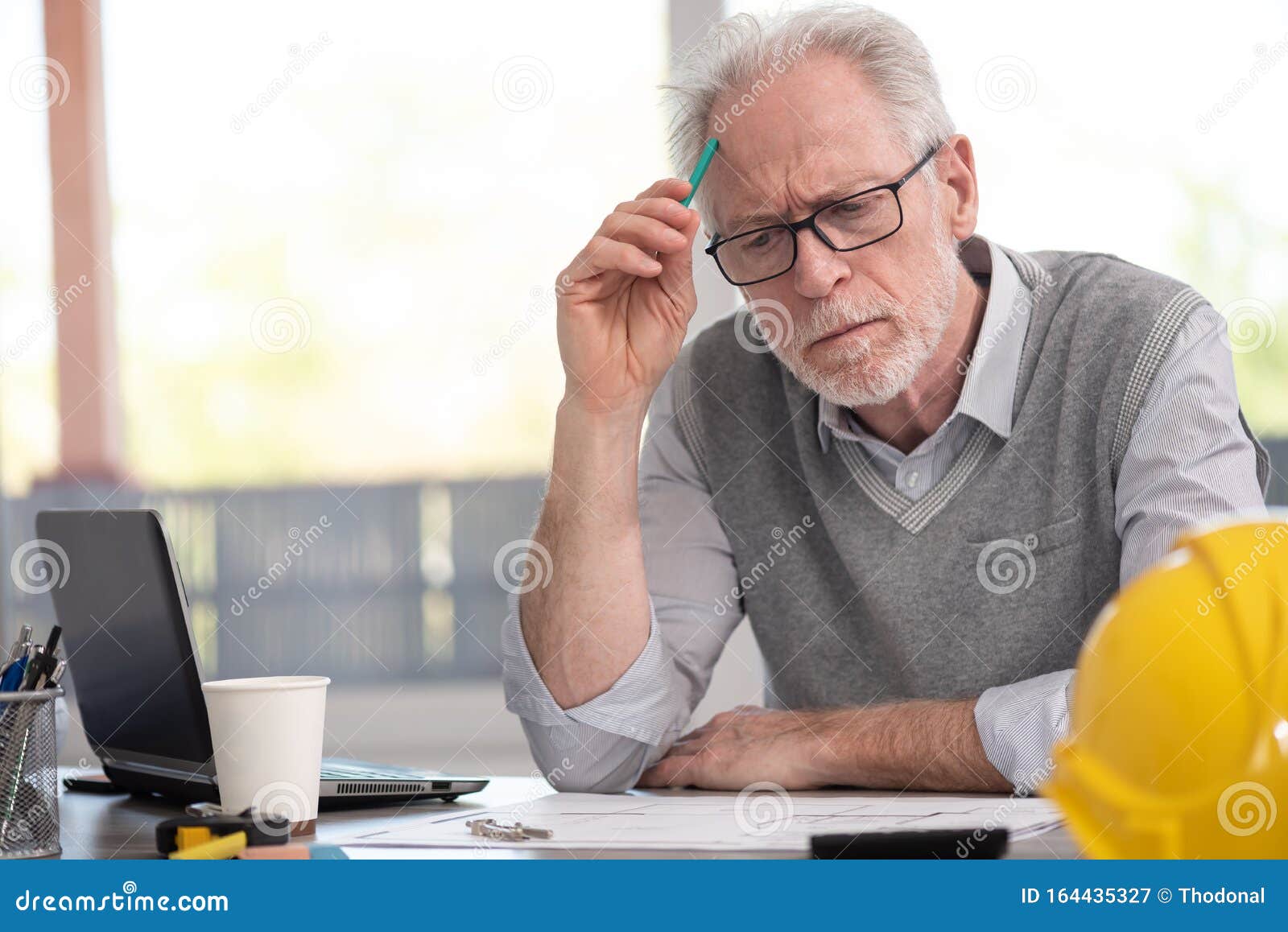 Architect Thinking about a Project Stock Image - Image of desk, pensive ...