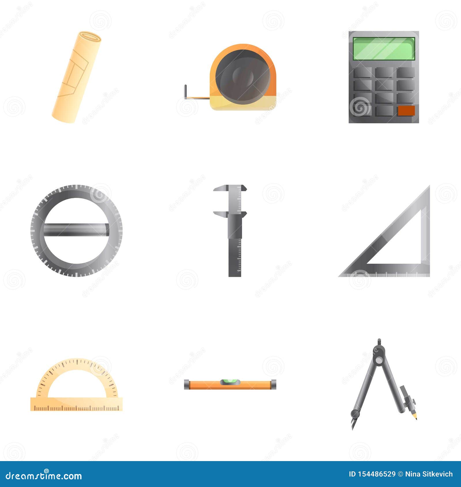 Architect Tools Icon Set, Cartoon Style Stock Vector - Illustration of ...