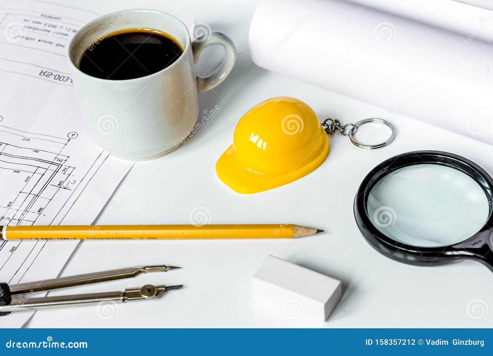 Architect Tools on White Background with Drawings Apartments Top View ...