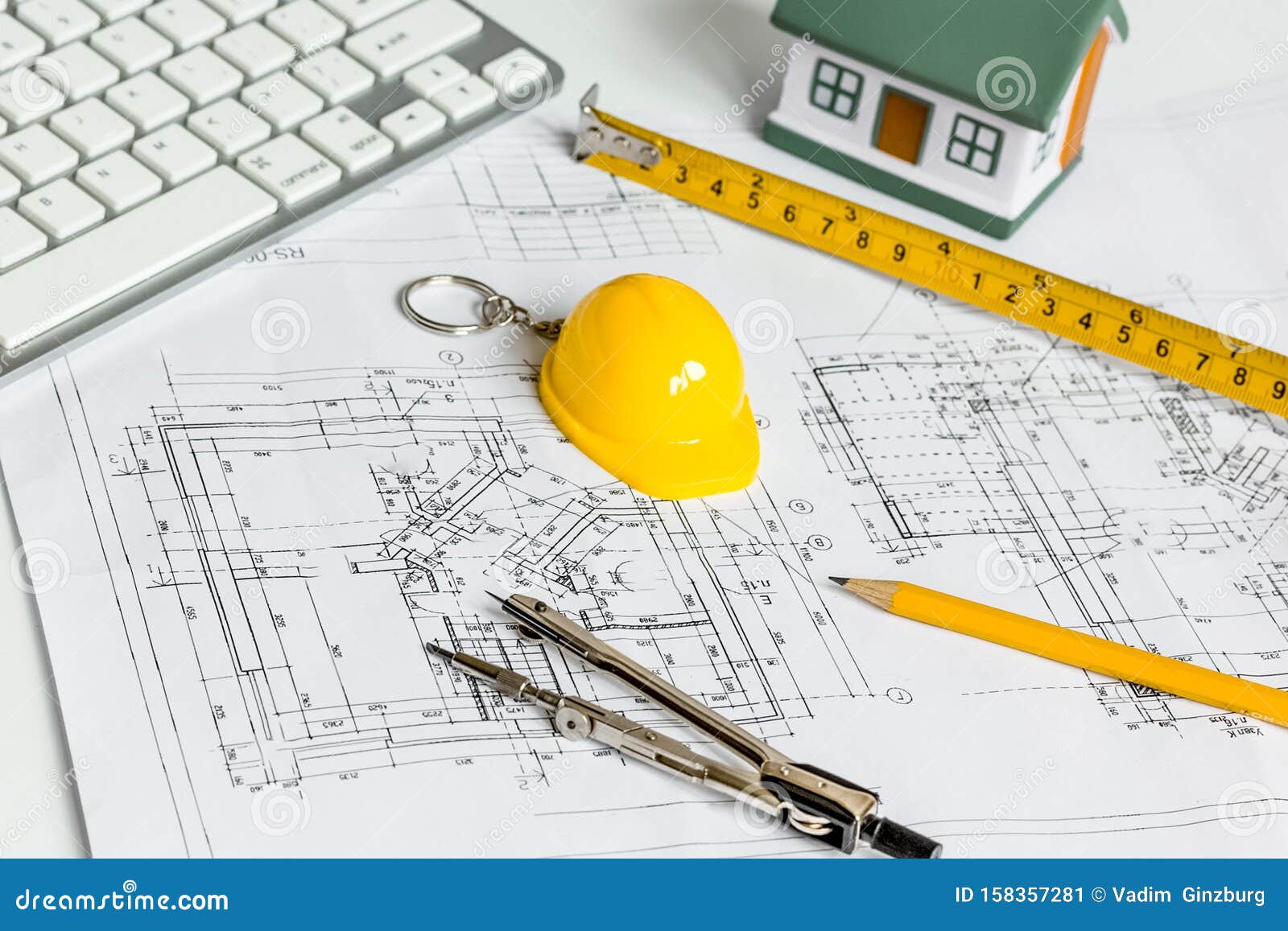 Architect Tools on White Background with Drawings Apartments Top View ...