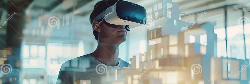 Architect Using Virtual Reality Headset To View Architectural Models in ...