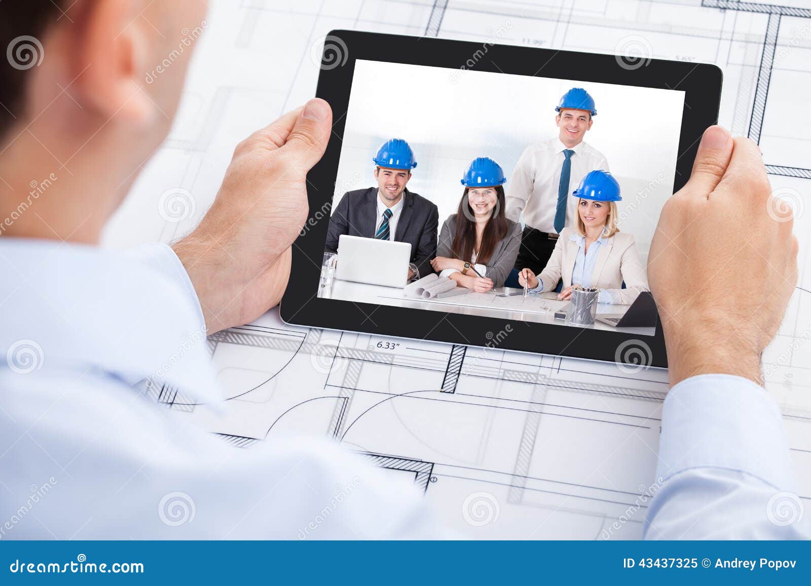Architect Video Conferencing with Team through Dig Stock Image - Image ...