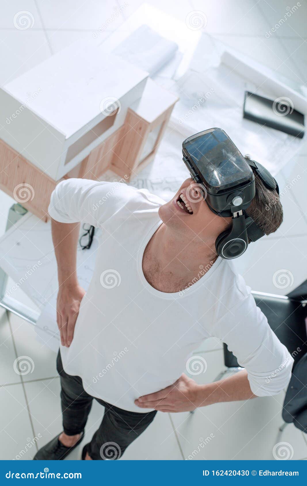 Architect in a Virtual Reality Helmet in the Creative Studio Stock ...