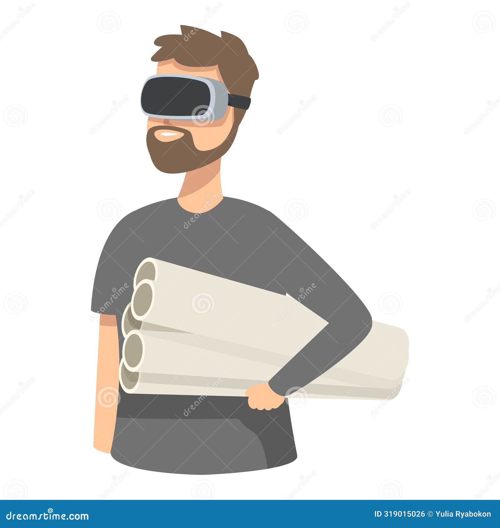 Architect with Vr Headset and Blueprints Stock Vector - Illustration of ...