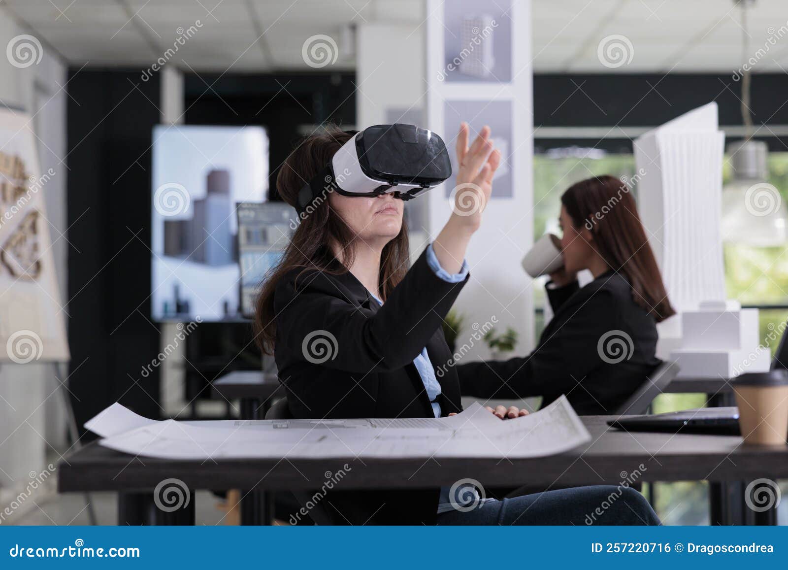 Architect in Vr Headset Touching Virtual Building Model Stock Photo ...