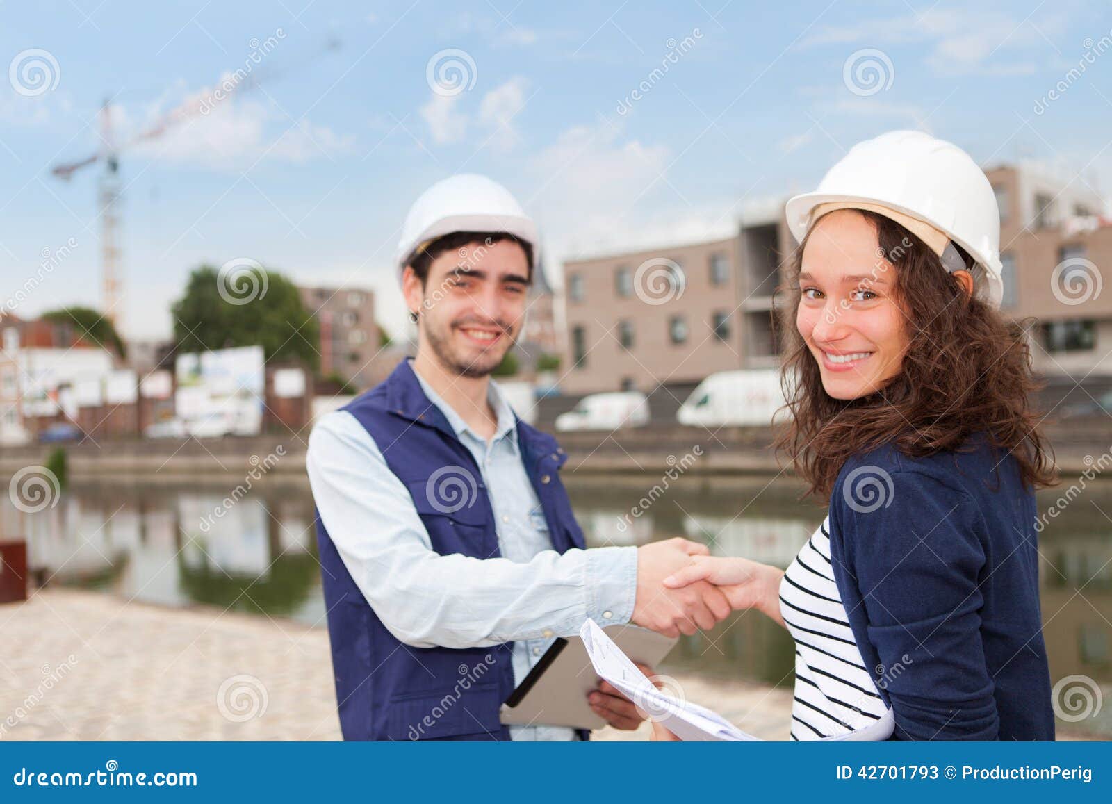 Architect Woman and Construction Site Supervisor Stock Image - Image of ...