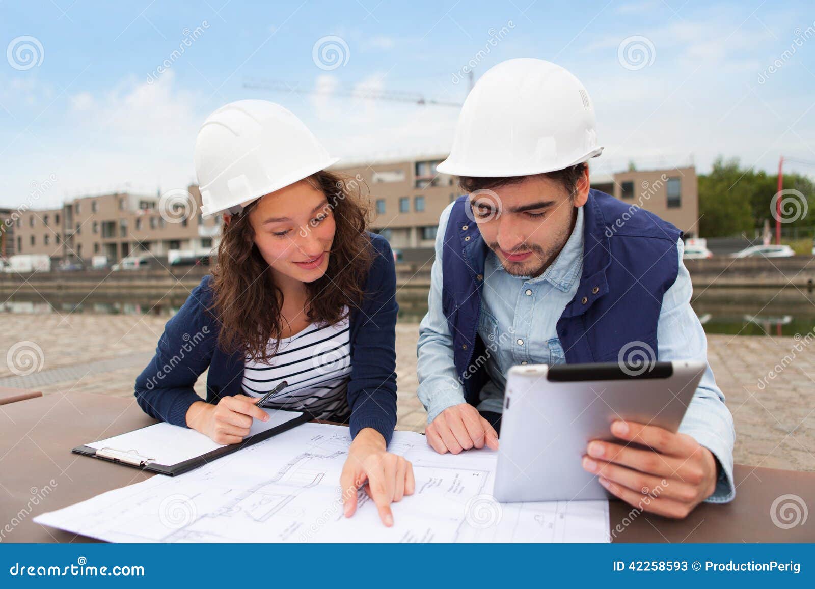 Architect Woman and Construction Site Supervisor Stock Image - Image of ...
